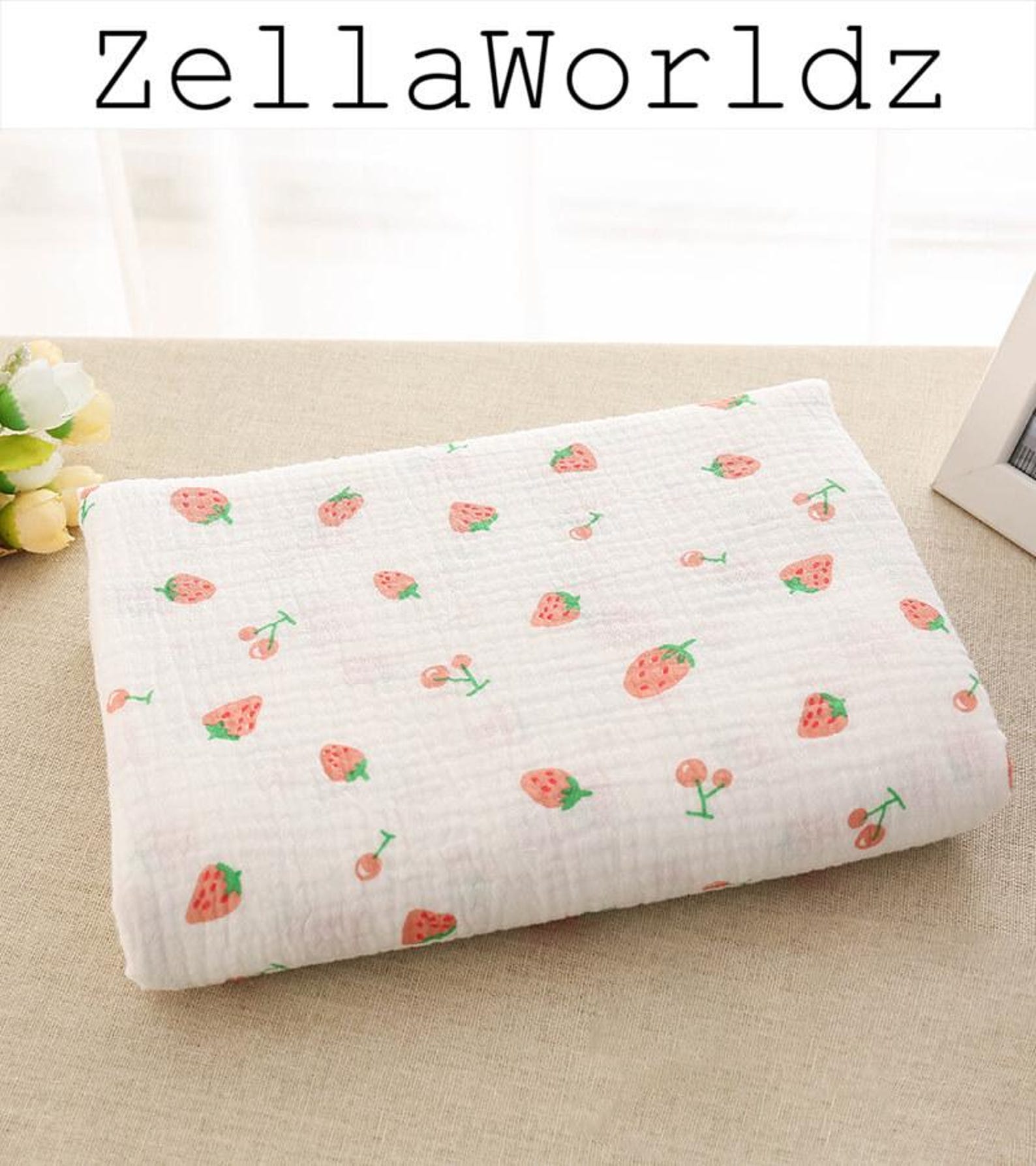 Strawberry Print Double Gauze Cotton Fabric: Soft Crinkled Muslin ...