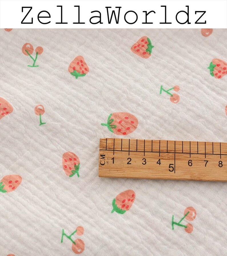 Strawberry Print Double Gauze Cotton Fabric: Soft Crinkled Muslin ...