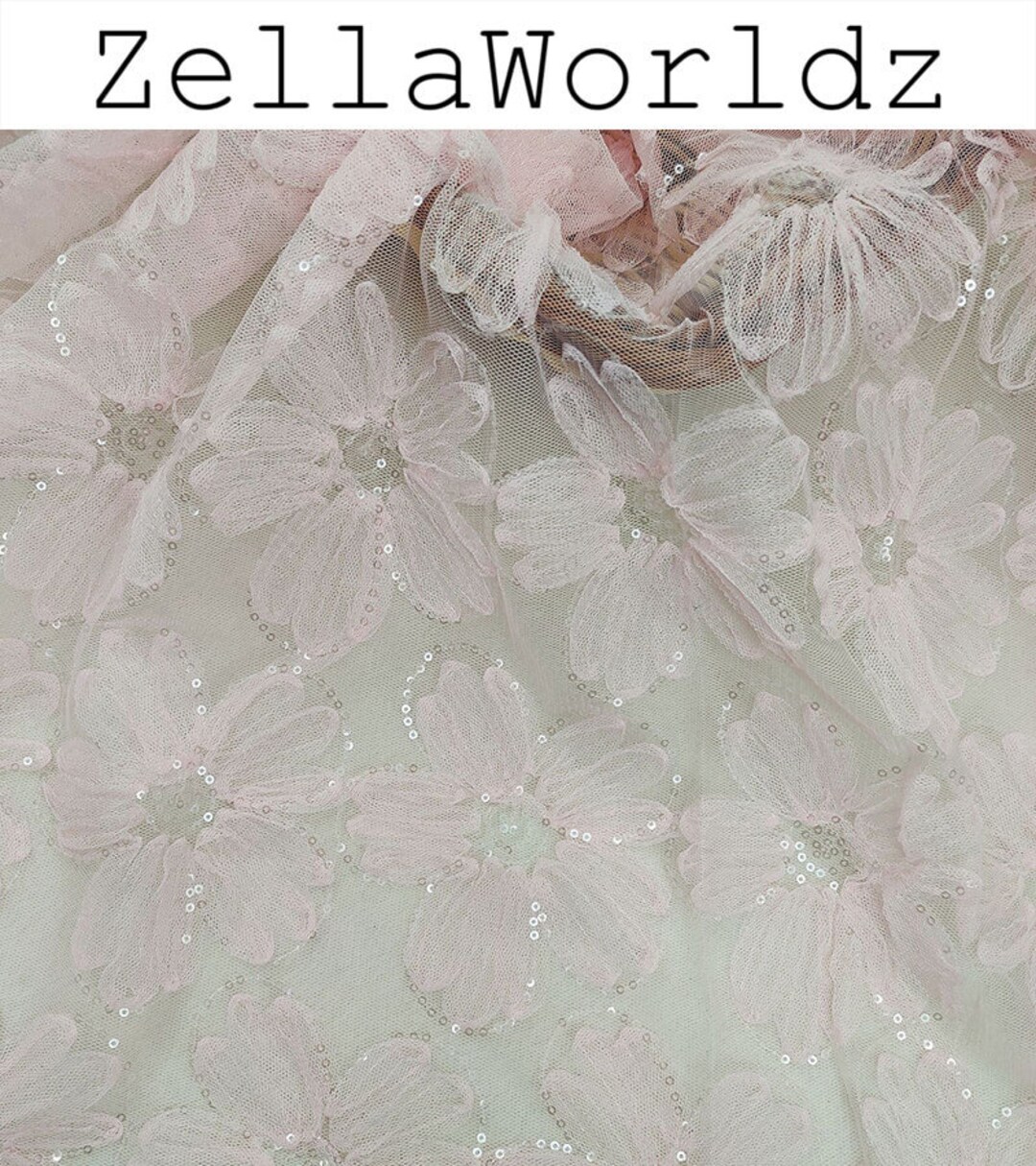 Sequin Embroidered Fabric, 3D Flower Embroidery Sequin Tulle Fabric ...