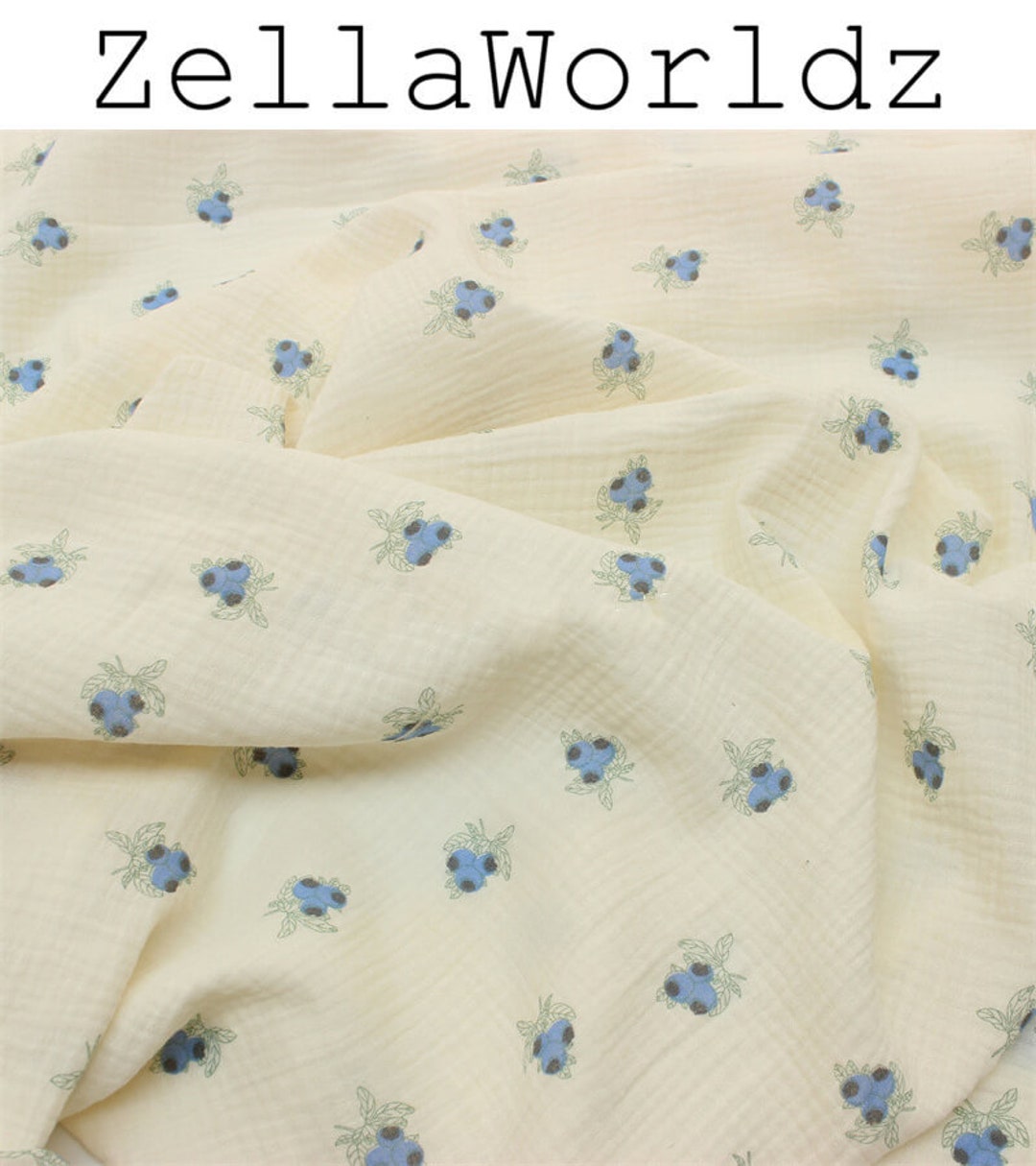 Blueberry Print Double Gauze Fabric: 100% Cotton Crinkle Muslin ...