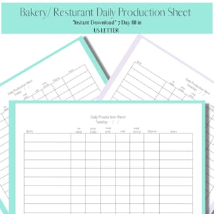 Daily Production Sheet | Baking| Food|restaurant| Bakery| Printable ...