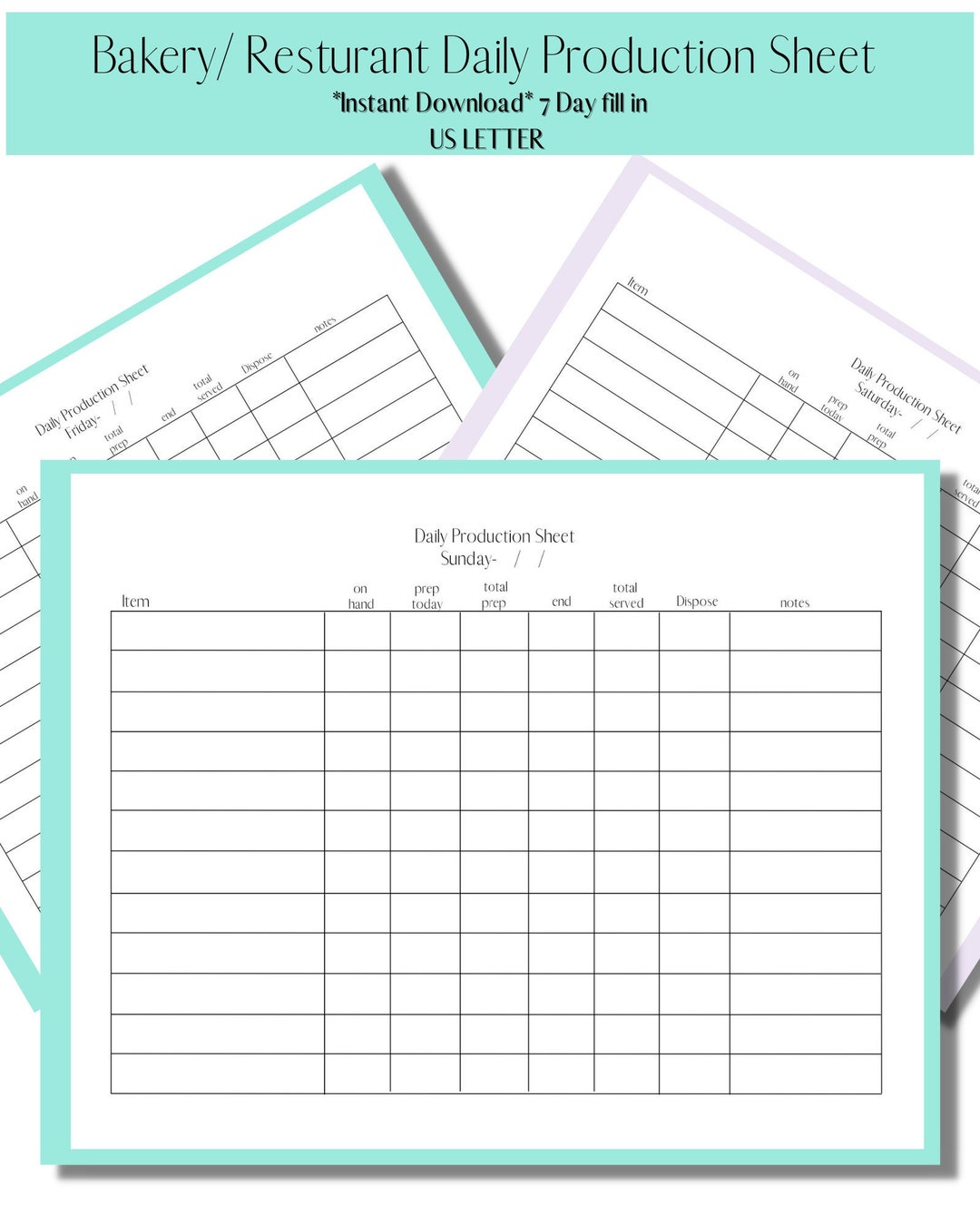 Daily Production Sheet | Baking| Food|restaurant| Bakery| Printable ...