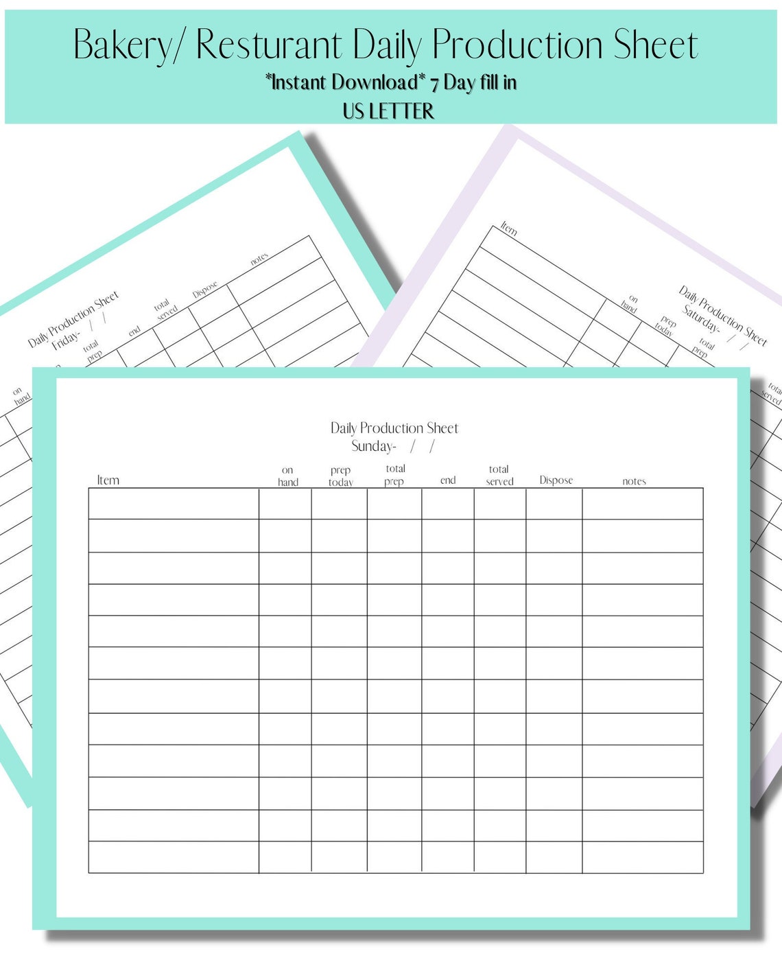 Daily Production Sheet | Baking| Food|restaurant| Bakery| Printable ...