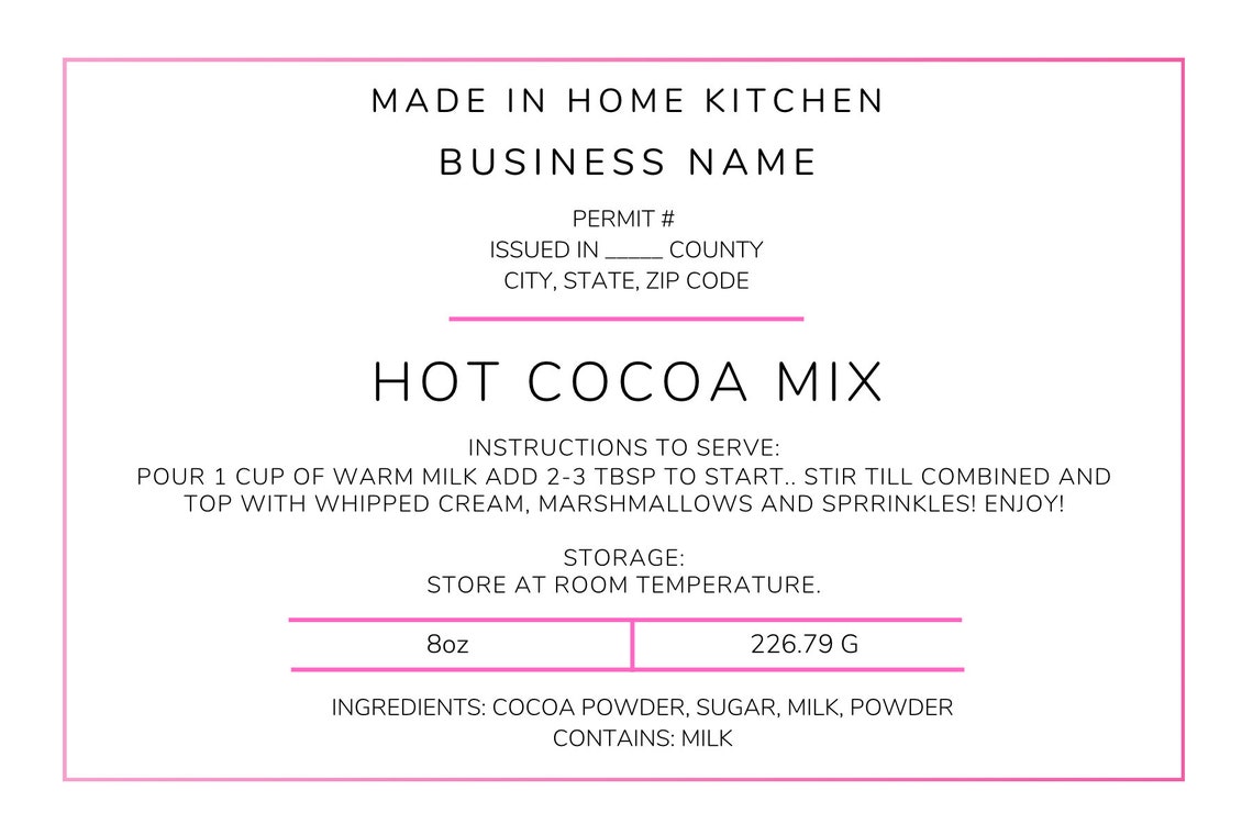 Editable Food Labels | Food Cottage Operations| Home Bakery | Cake ...