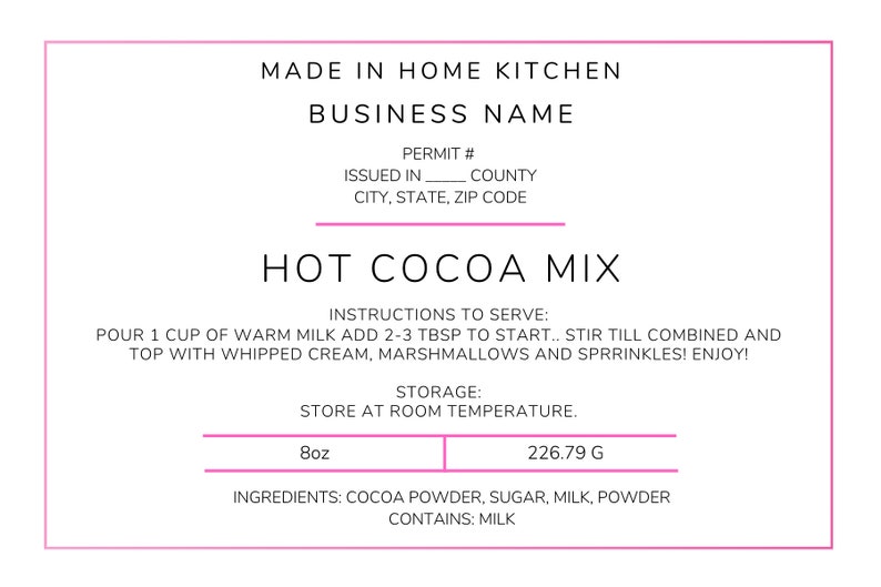 Editable Food Labels Food Cottage Operations Home Bakery Cake Business ...