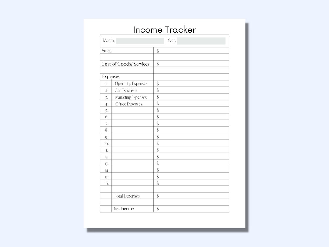 Business Income and Expense Tracker: Printable Spreadsheet (digital ...