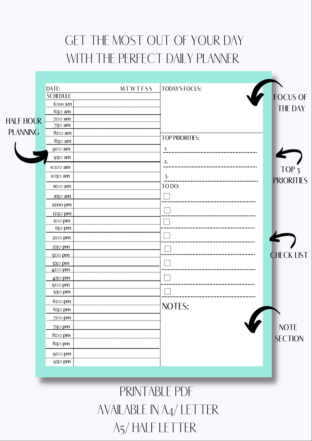 Daily Schedule| Day Planner| Time Schedule| Printable Planner| Priority ...