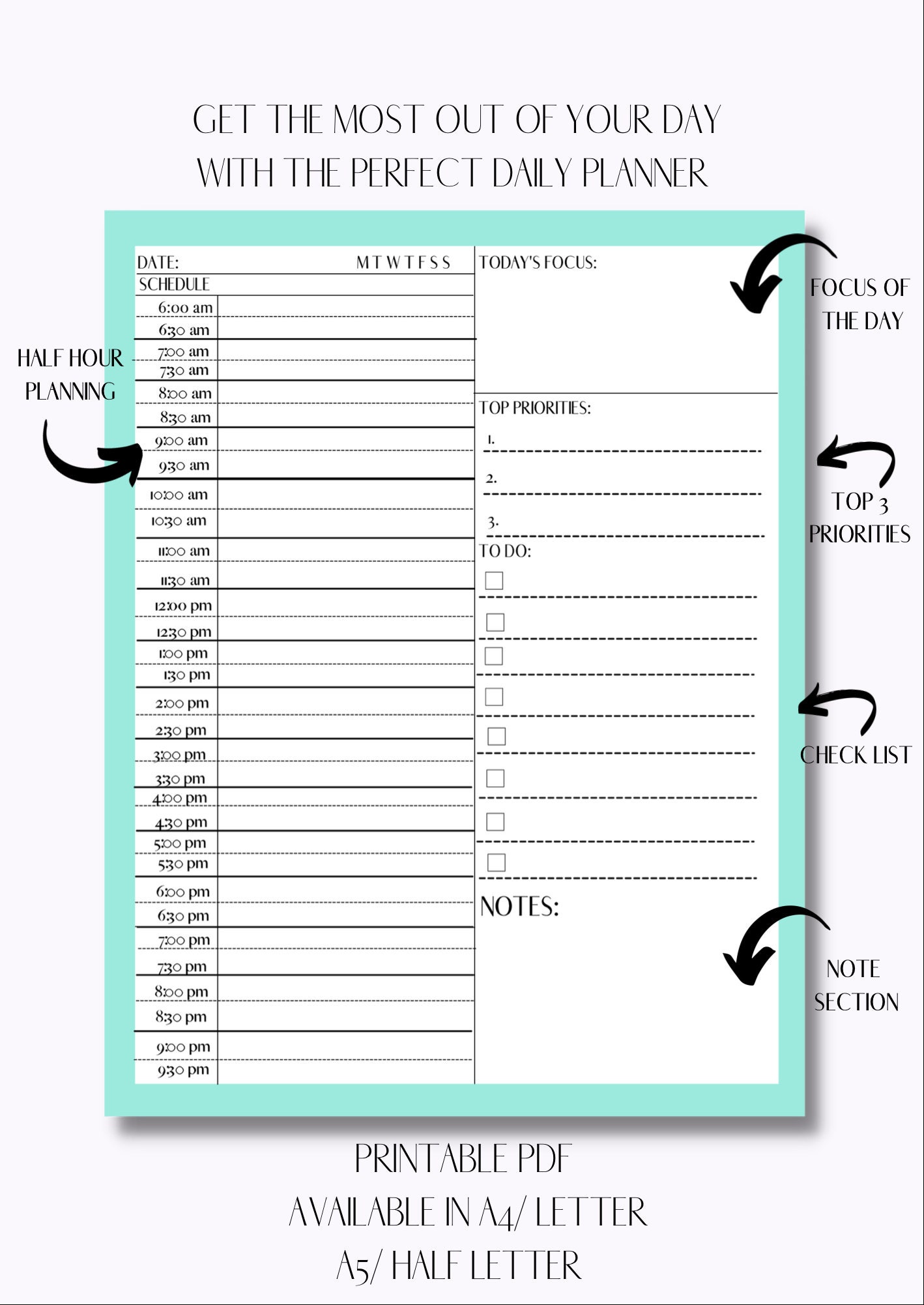 Daily Schedule| Daily Time Schedule | Planner | Printable| No Time ...
