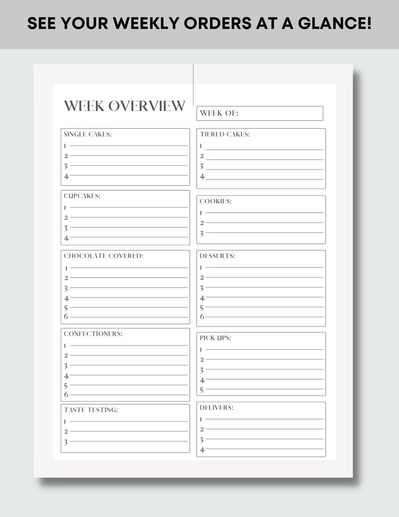 Baker Cake Decorator Weekly Planner Cake Order Planner - Etsy
