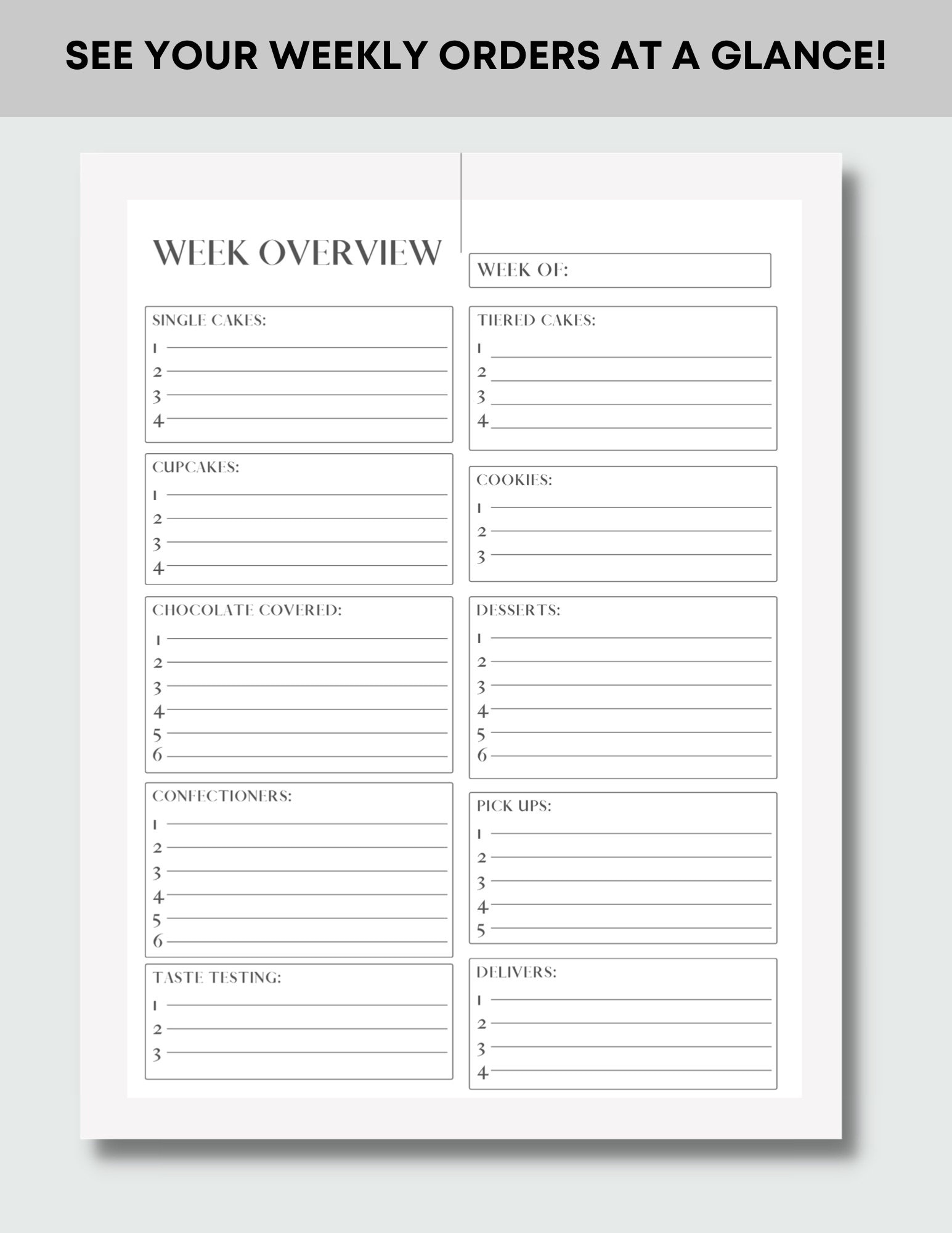 Baker Cake Decorator Weekly Planner Cake Order Planner - Etsy