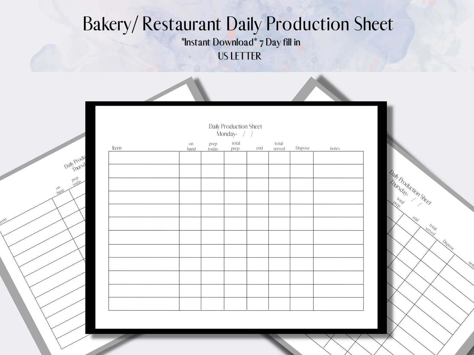 Bakery Restaurant Daily Production Sheet: Printable Planner (digital ...