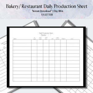Bakery Restaurant Daily Production Sheet: Printable Planner (digital ...