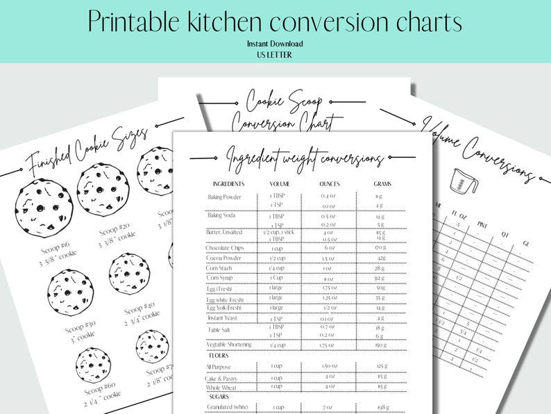 Kitchen Conversion Charts|baking Conversions| Printable| Baking Guide ...