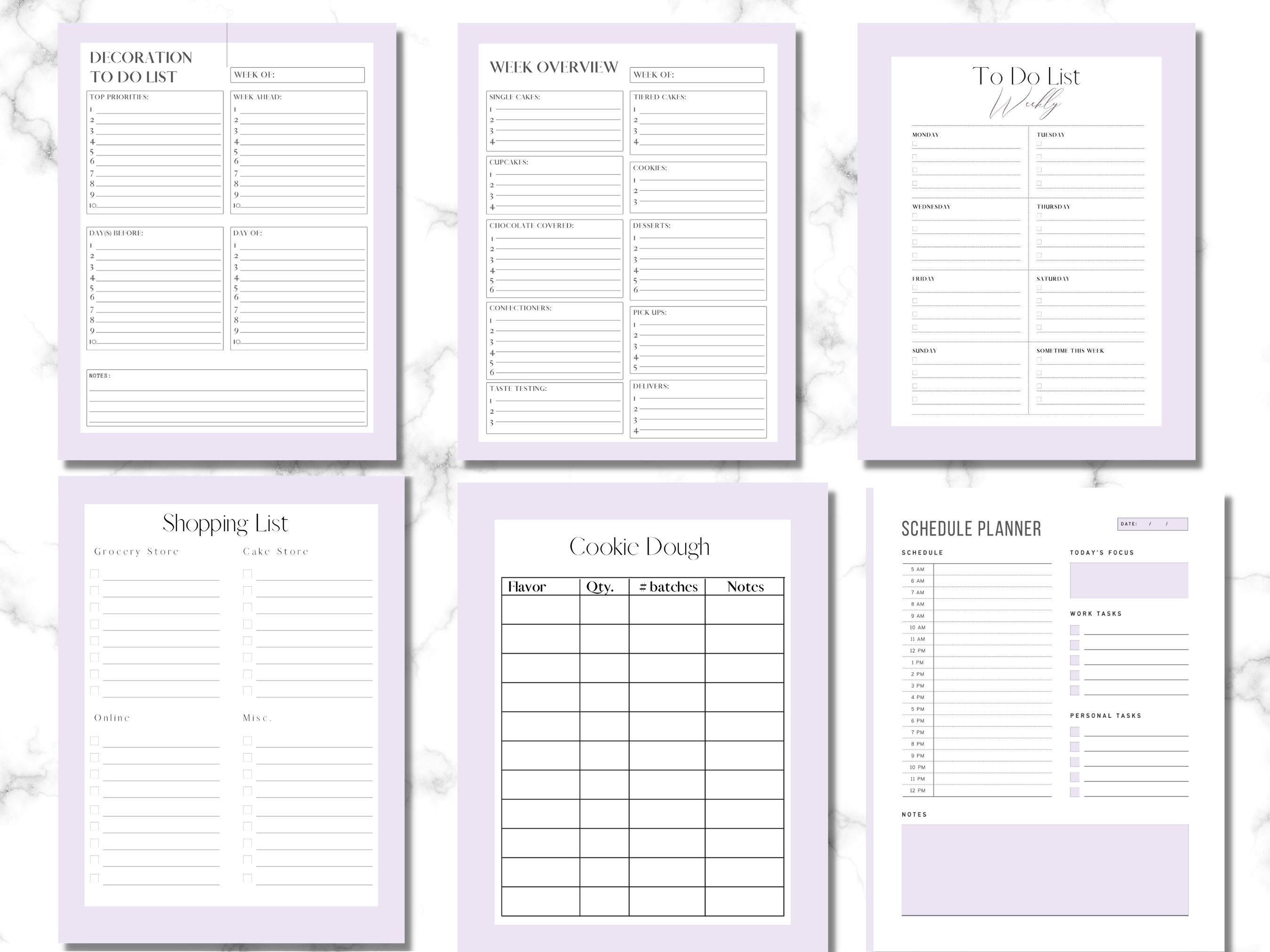 Baking Planner| Daily Planner for Bakers| Cake Order Planner| Cake ...