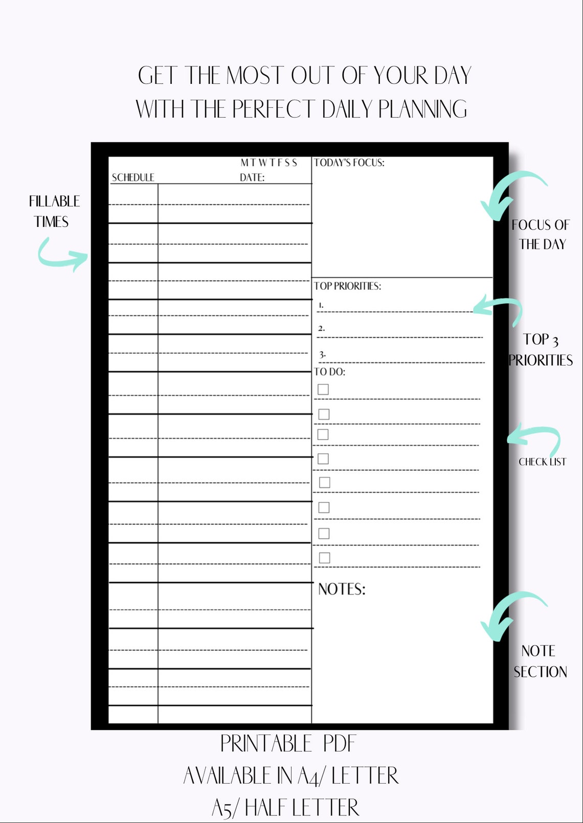 Daily Schedule| Daily Time Schedule | Planner | Printable| No Time ...