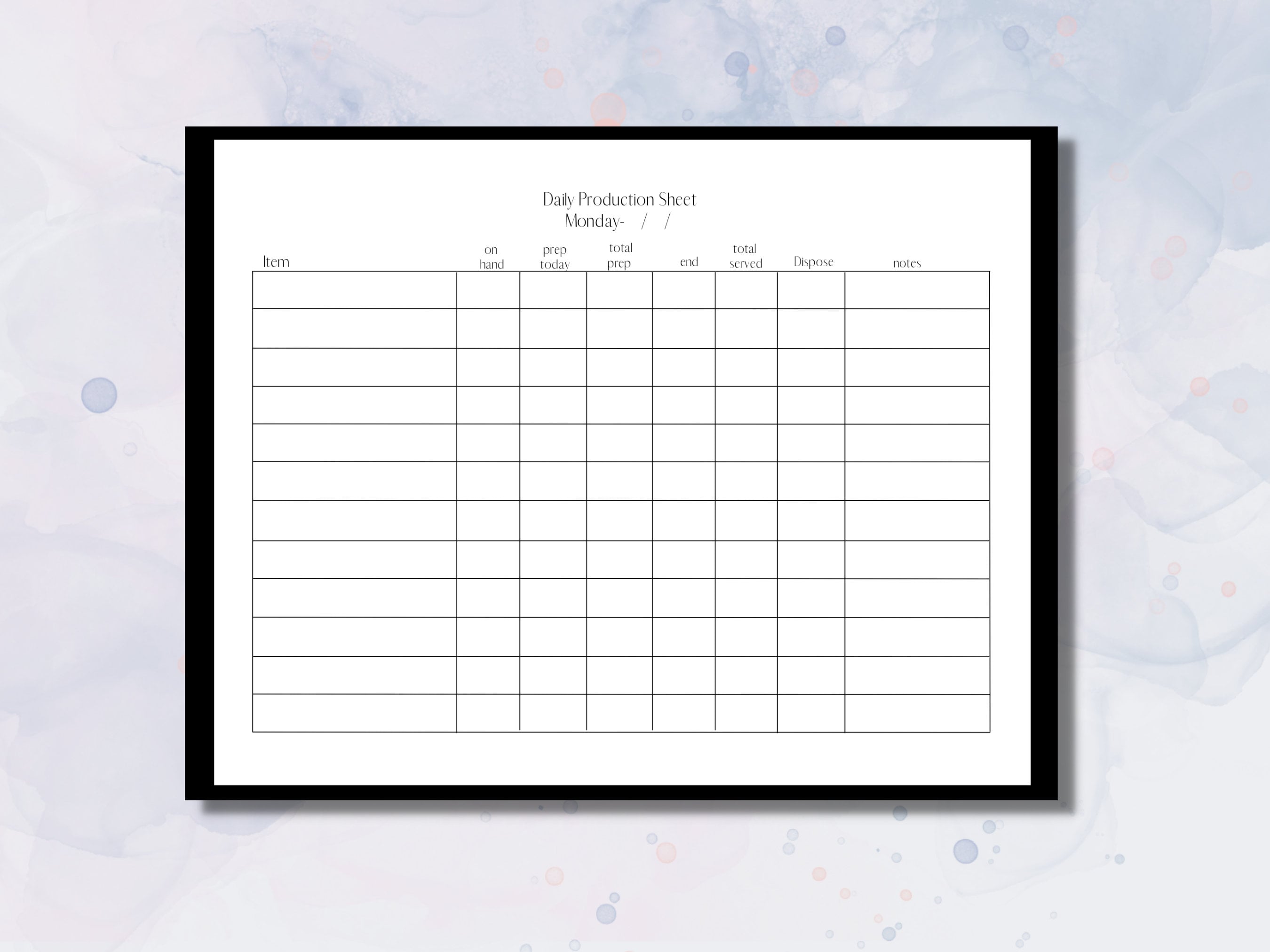 Bakery Restaurant Daily Production Sheet: Printable Planner (digital ...