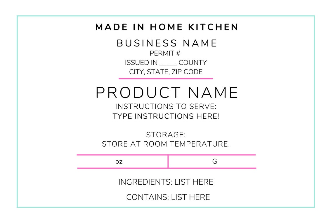 Editable Food Labels | Food Cottage Operations| Home Bakery | Cake ...