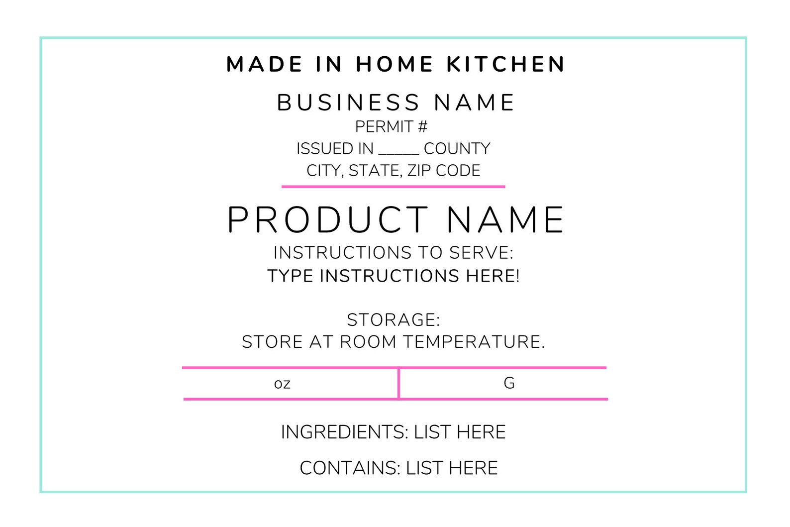 Editable Food Labels | Food Cottage Operations| Home Bakery | Cake ...
