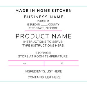 Editable Food Labels | Food Cottage Operations| Home Bakery | Cake ...