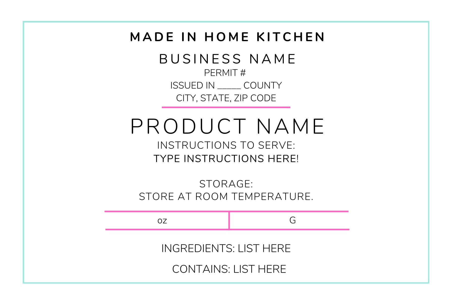 Editable Food Labels | Food Cottage Operations| Home Bakery | Cake ...