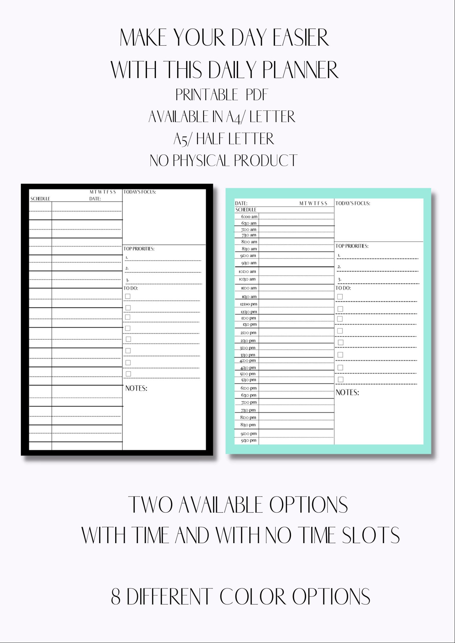 Daily Schedule| Daily Time Schedule | Planner | Printable| No Time ...