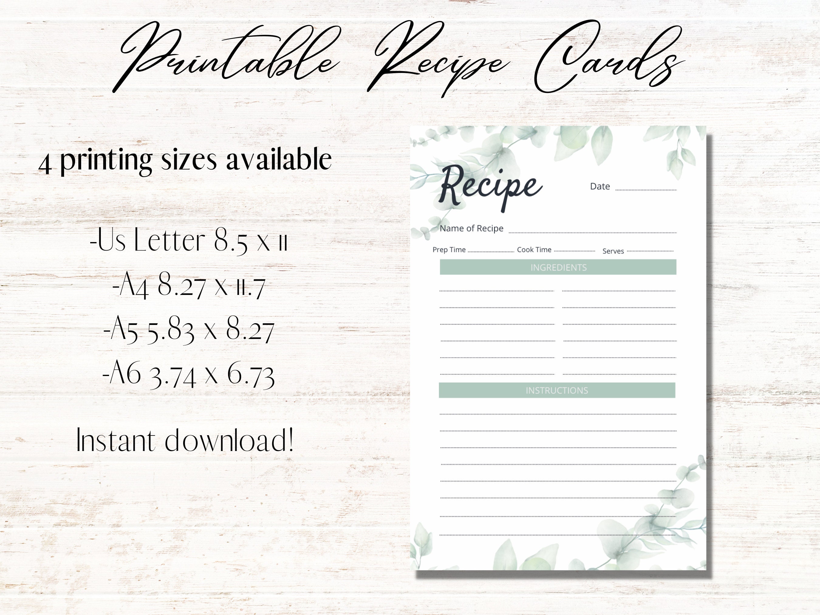 Recipe Card| Recipe Template| Kitchen |baking Recipe |bridal Recipe ...