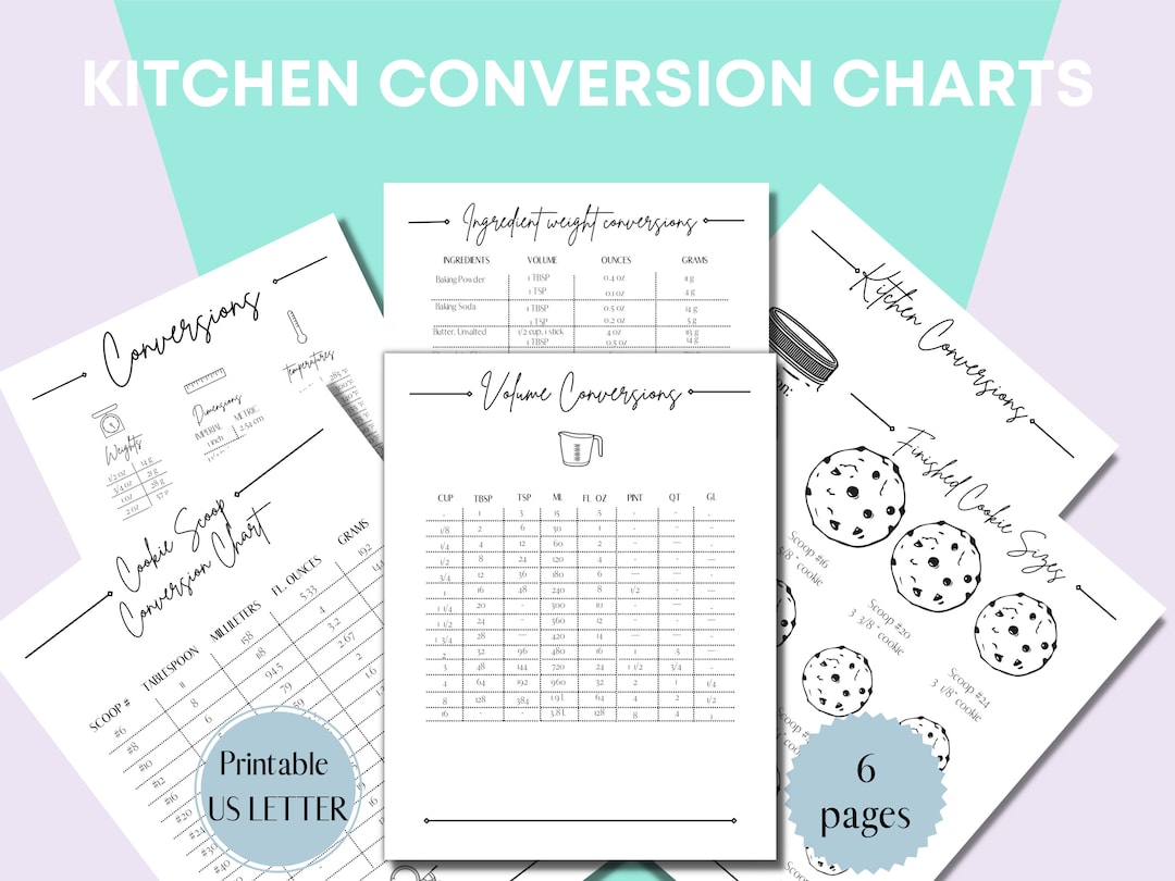 Kitchen Conversion Charts|baking Conversions| Printable| Baking Guide ...