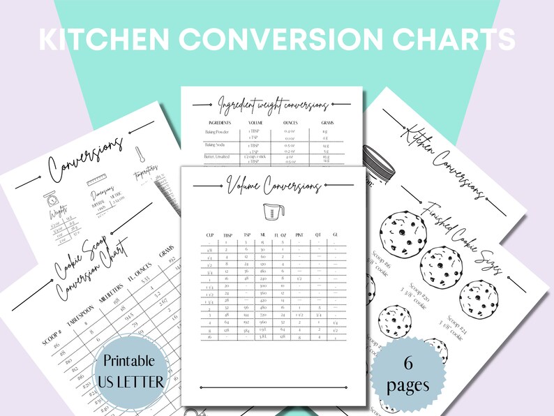 Kitchen Conversion Charts|baking Conversions| Printable| Baking Guide ...