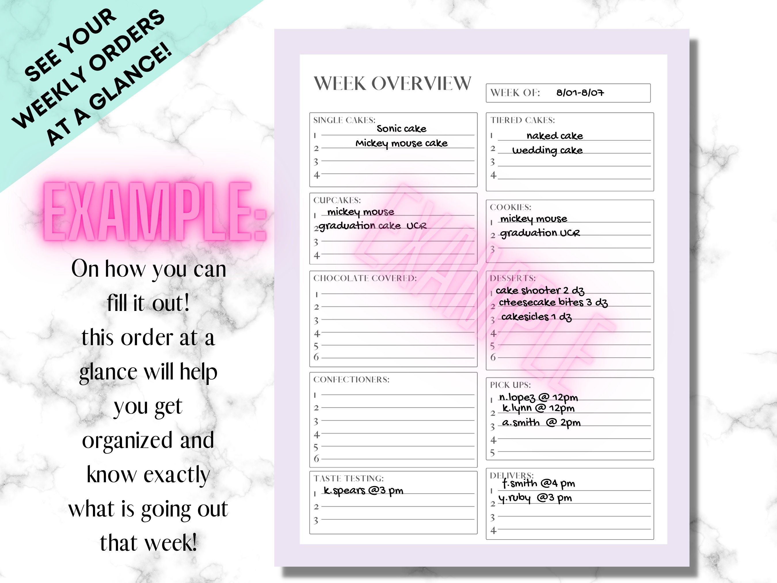 Baker Cake Decorator Weekly Planner Cake Order Planner Baking Planner ...