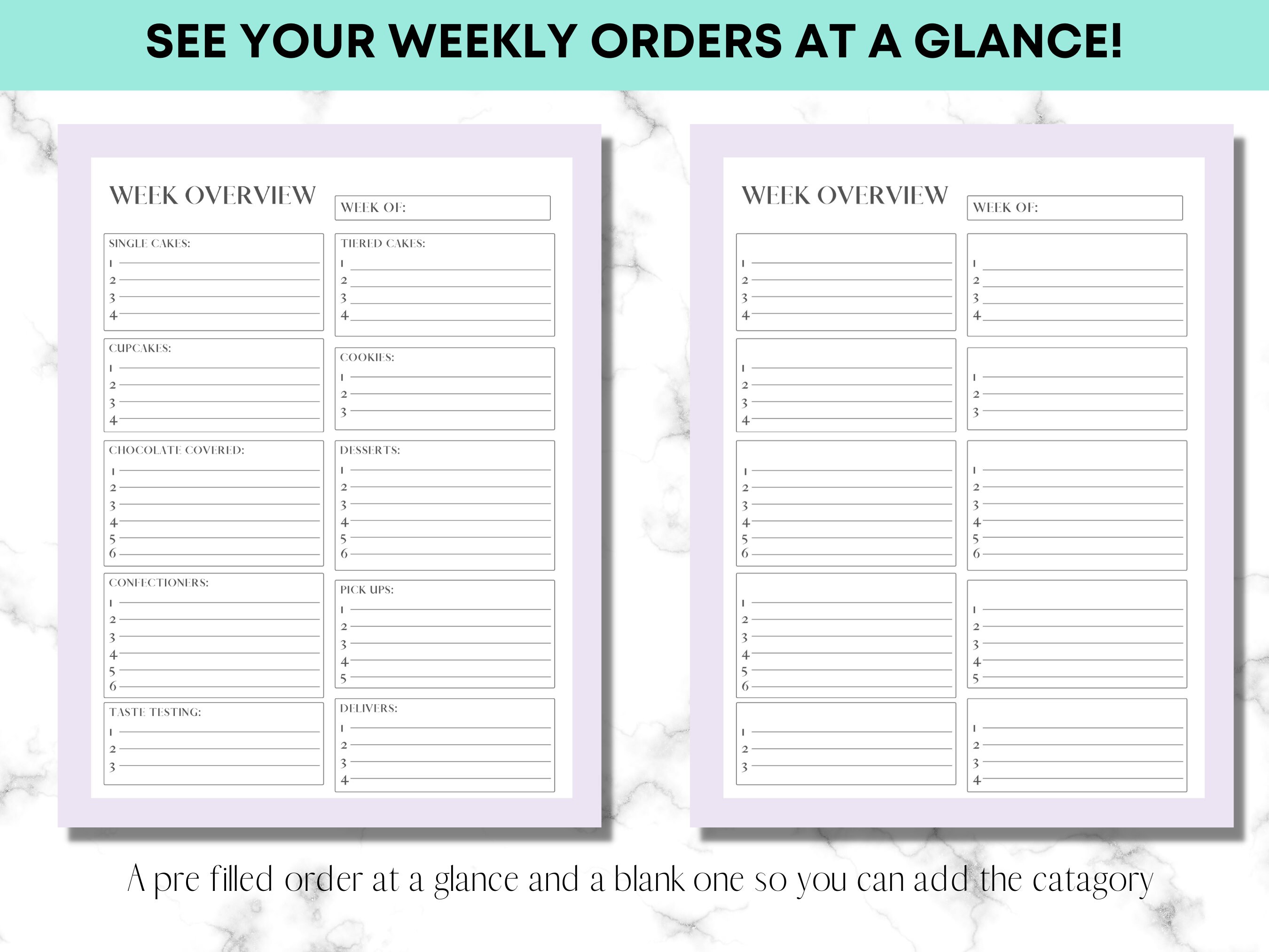 Baker Cake Decorator Weekly Planner Cake Order Planner Baking Planner ...