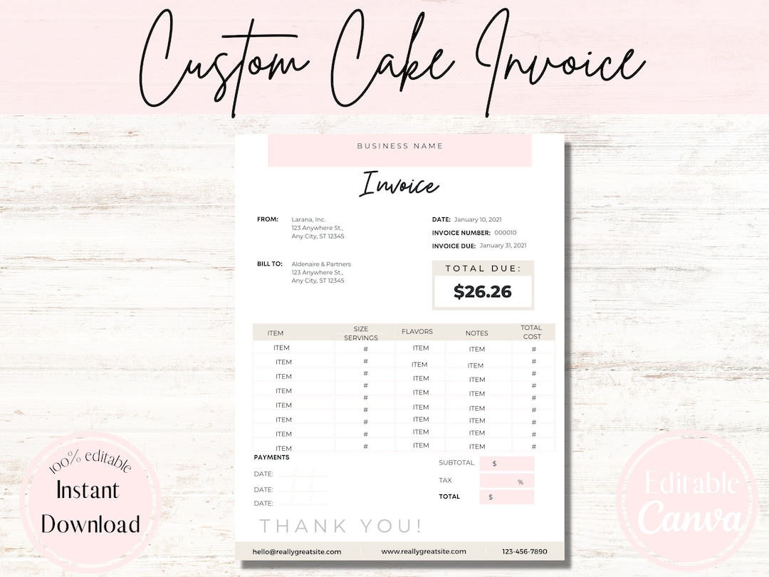 Plantilla de factura de pastel personalizada / Plantilla de factura ...