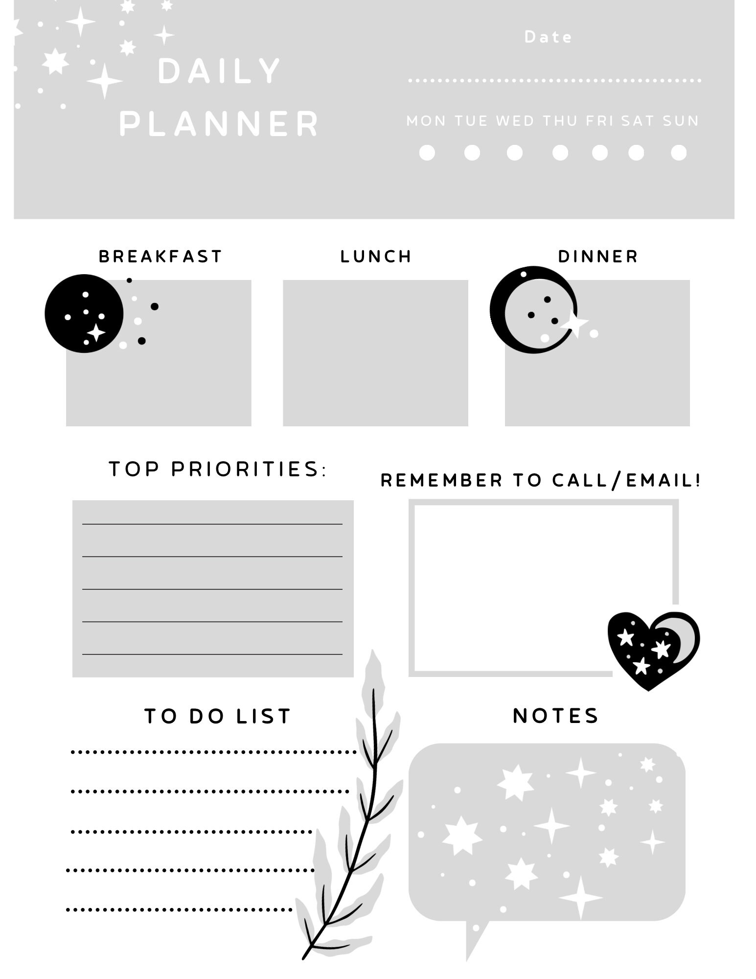 Moon and Floral Daily Plannergrey and Black Daily Plannerdaily ...