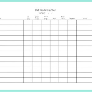 Daily Production Sheet | Baking| Food|restaurant| Bakery| Printable ...