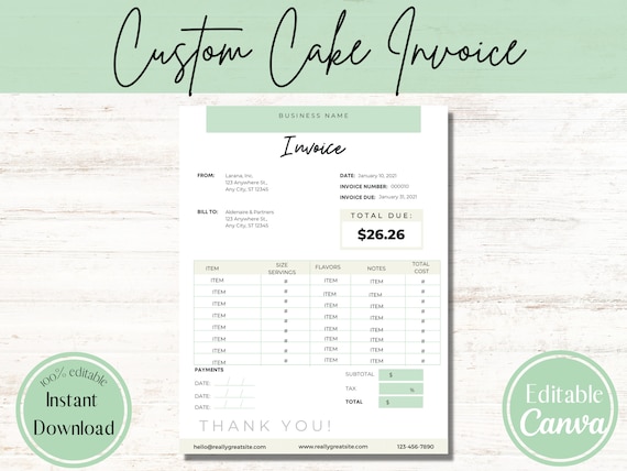 Custom Cake Invoice Template Invoice Template Cake Invoice - Etsy