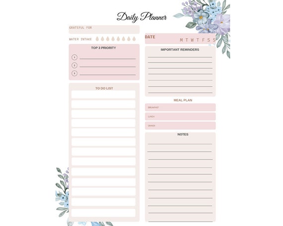 Printable Single Page Daily Planner Letter Size Daily | Etsy