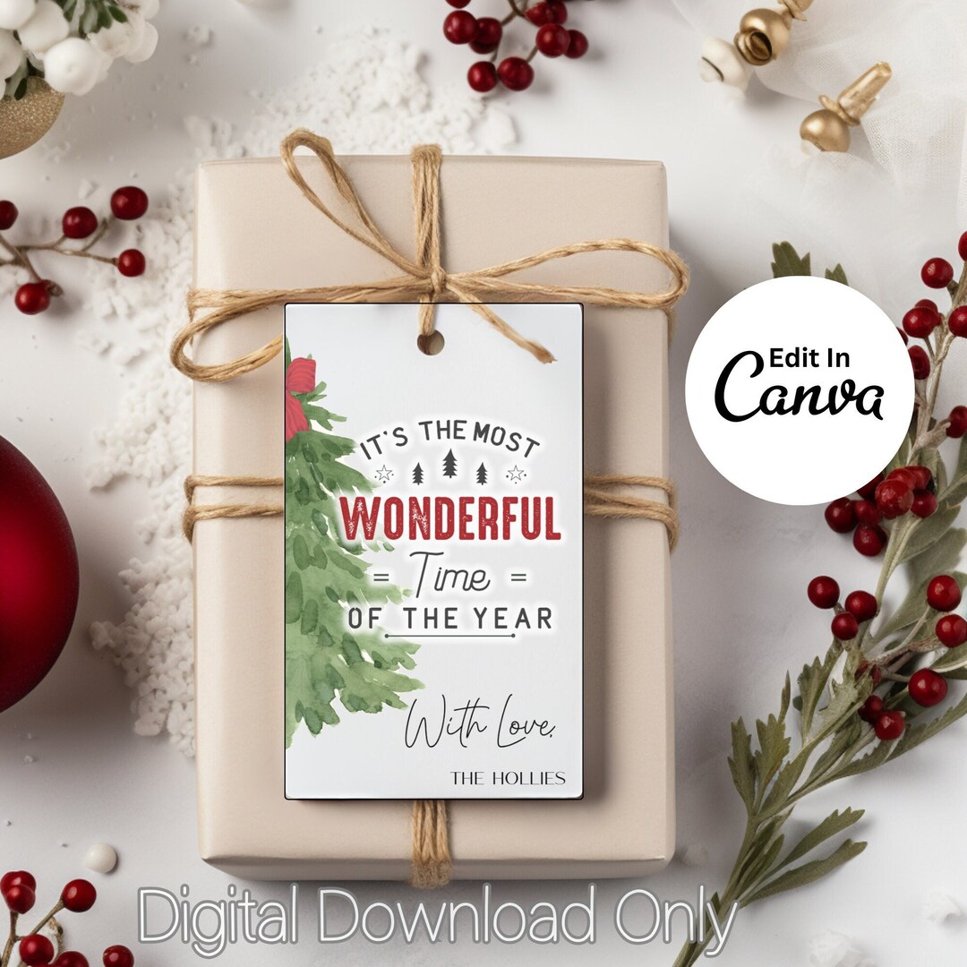 Christmas Gift Tags, Holiday Label, Holiday Gift Tags, Wonderful Time ...