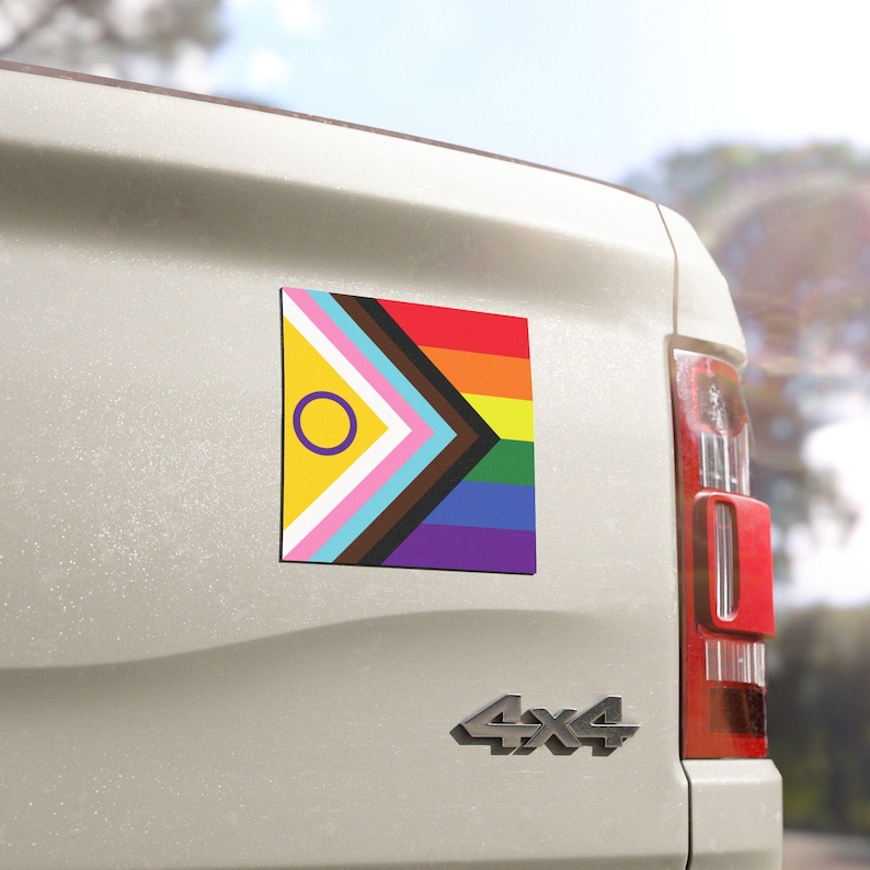 Progress Pride Flag, Intersex Inclusive, All Are Welcome Car Bumper ...