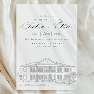 Custom Venue Line Drawing Wedding Invitation (canva Template) - Etsy Canada