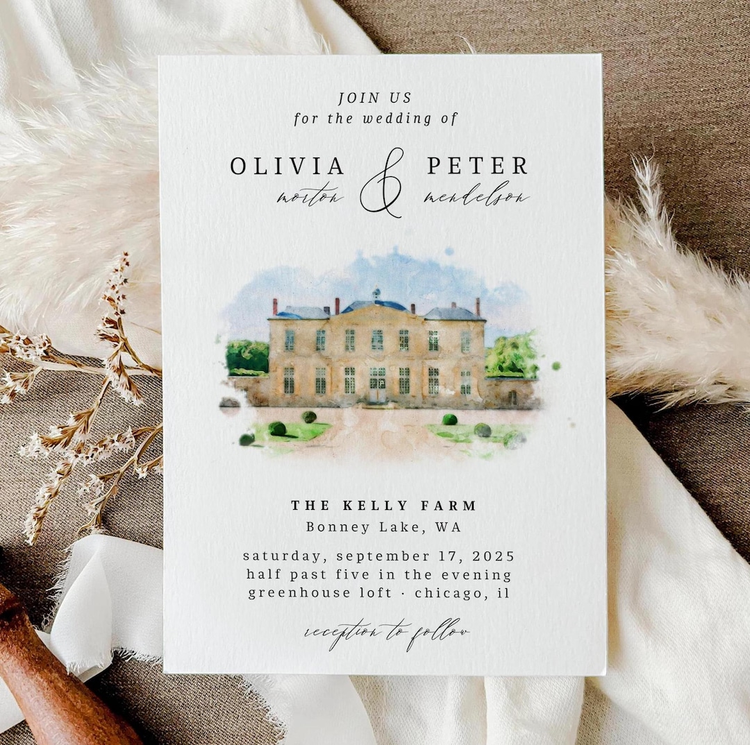 Custom Watercolor Venue Wedding Invitation Template (digital) - Etsy