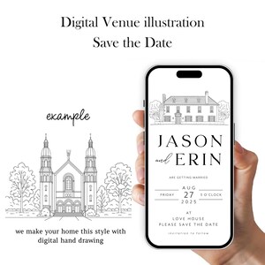 Venue Sketch Save the Date: Digital Wedding Invitation (JPEG, PNG, PDF ...
