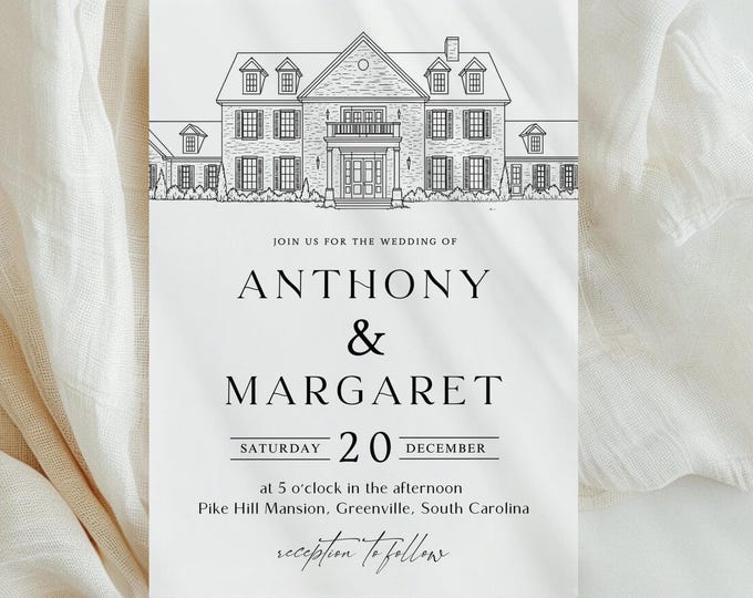 Custom Venue Line Drawing Wedding Invitation (canva Template) - Etsy Canada