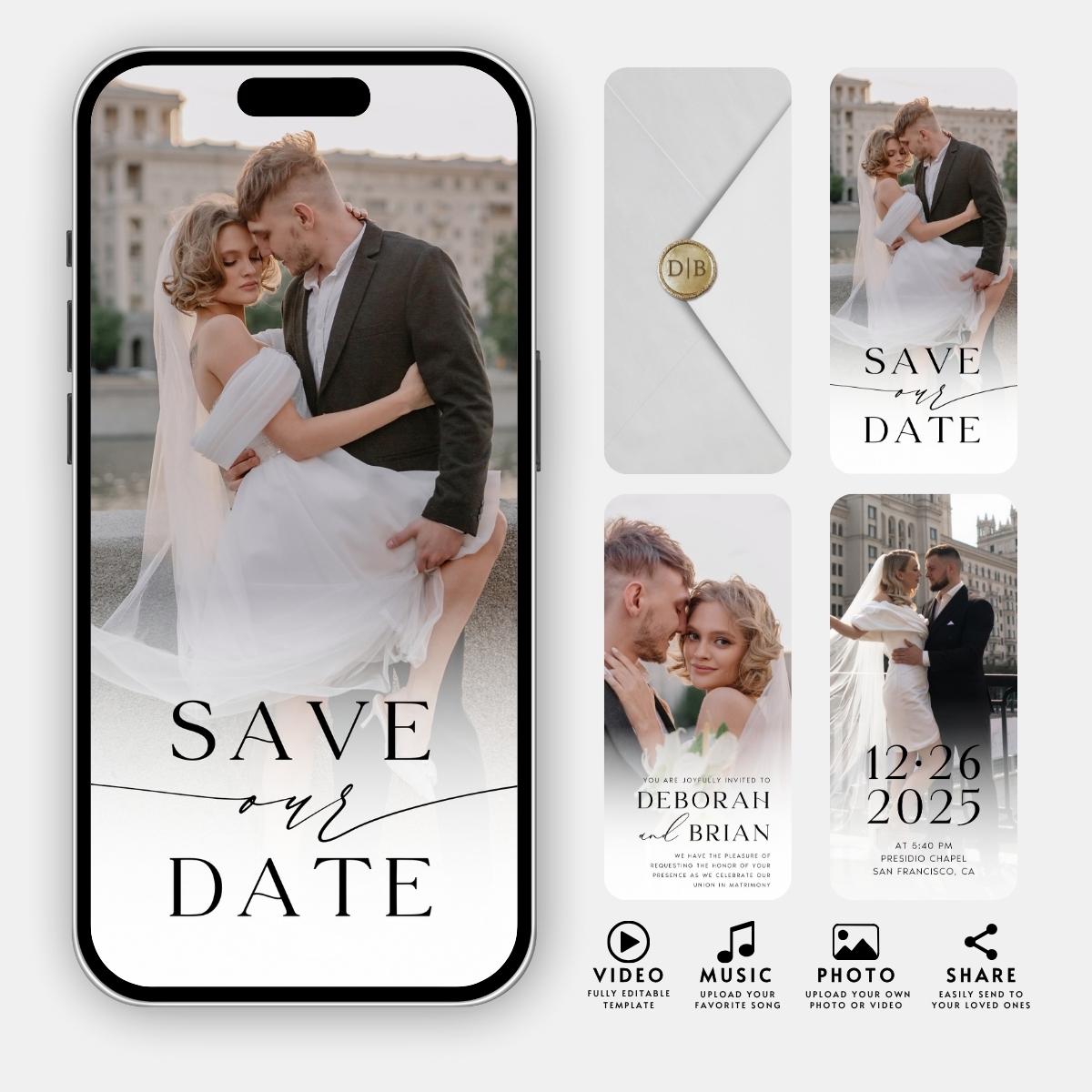 Photo Save the Date Video Invitation: Minimalist Wedding (editable ...
