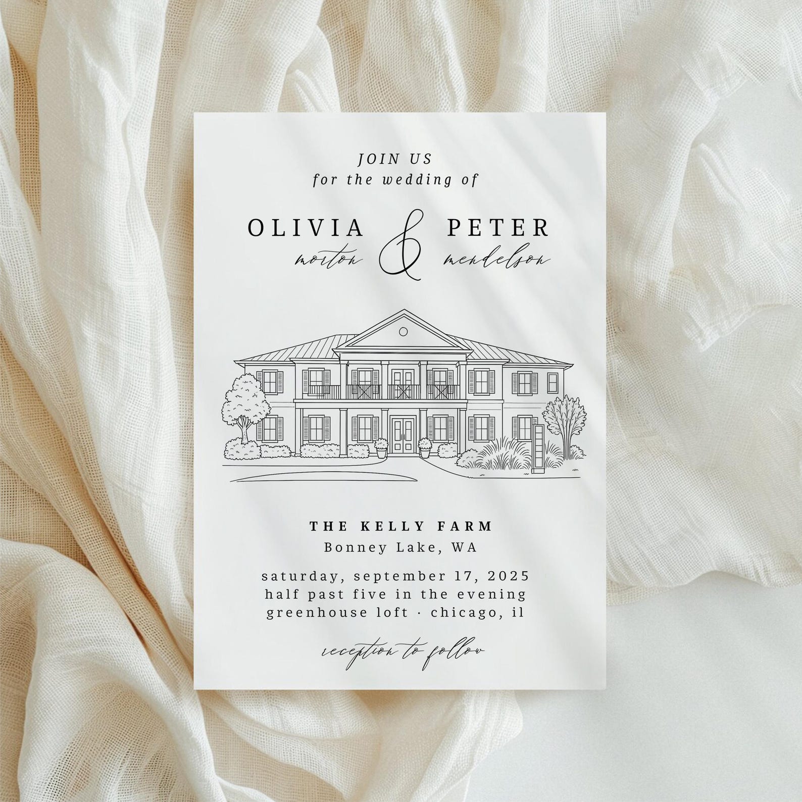 Wedding Venue Line Art Invitation: Custom Venue Sketch (canva Template ...