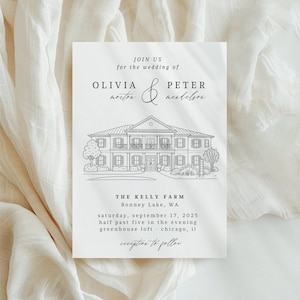 Wedding Venue Line Art Invitation: Custom Venue Sketch (canva Template ...