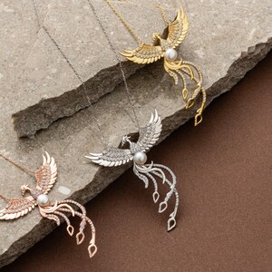 Phoenix Bird Necklace • Fire Bird 14K Gold Simurgh Jewelry • Mythical ...