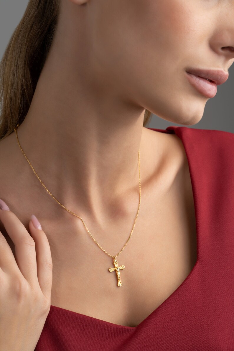 Holy Cross Necklace 14K Solid Gold Crucifix Necklace Lord - Etsy