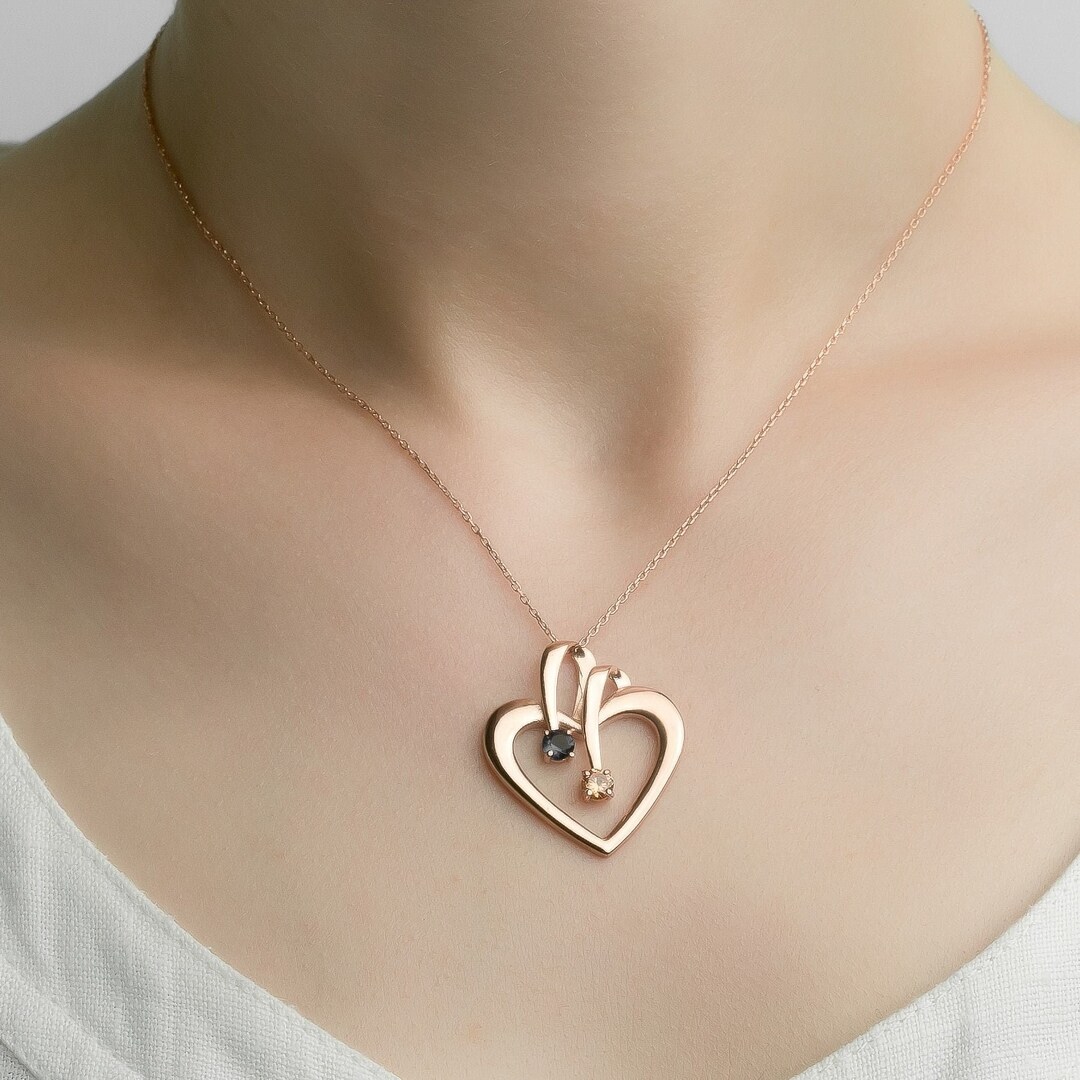 14K Heart Birthstone Necklace • Heart and Birthstone Charm Pendant ...