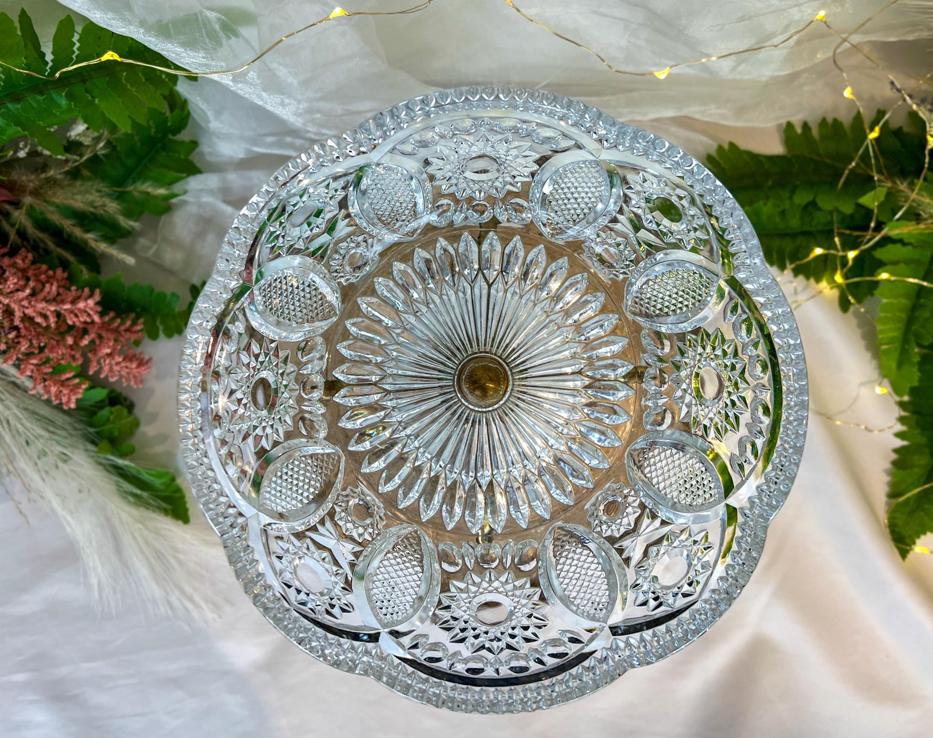 Vintage Large Hollywood Regency Lead Crystal & Brass Compote With ...