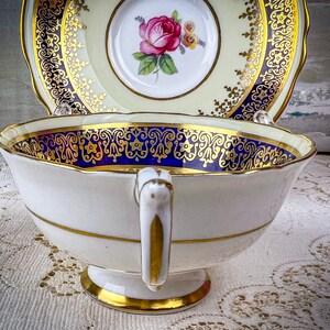 Rare Cobalt Blue and Gold Lace With Pink Cabbage Rose Double Warrant ...