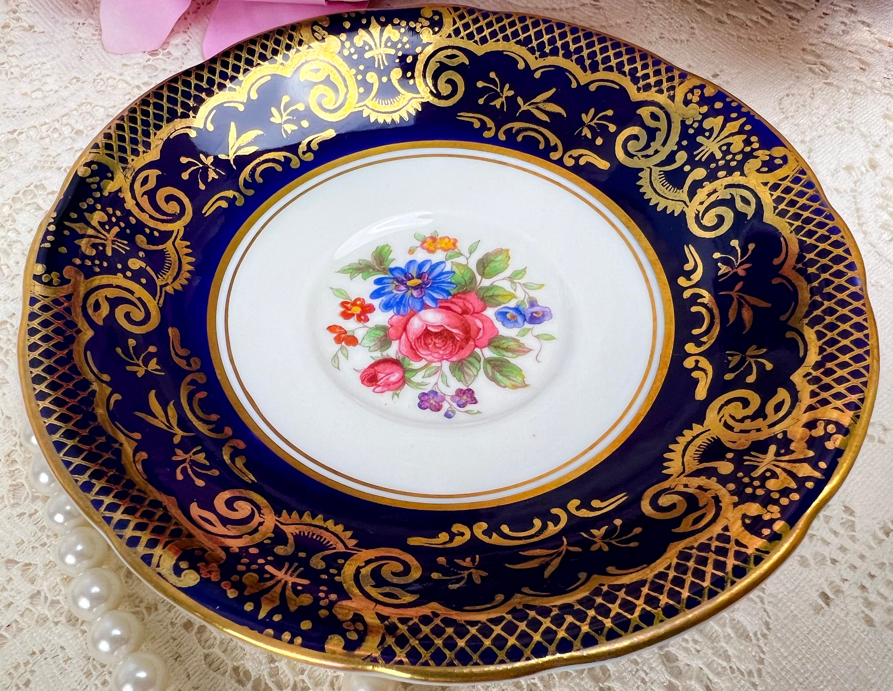 Rare Cobalt Blue Double Warrant Paragon Teacup and Saucer With Cabbage ...